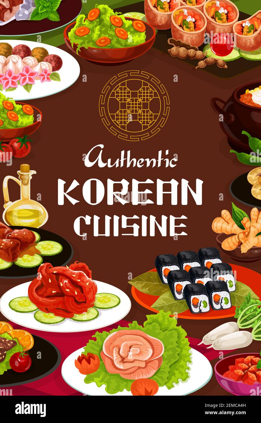 Korean cuisine restaurant and cafe menu, asian traditional food cooking ...