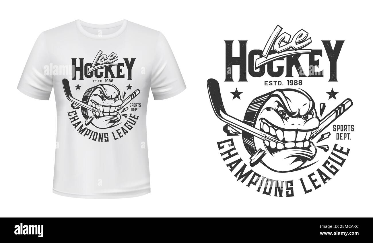 Ice hockey puck and broken stick t-shirt print vector template. Puck ...