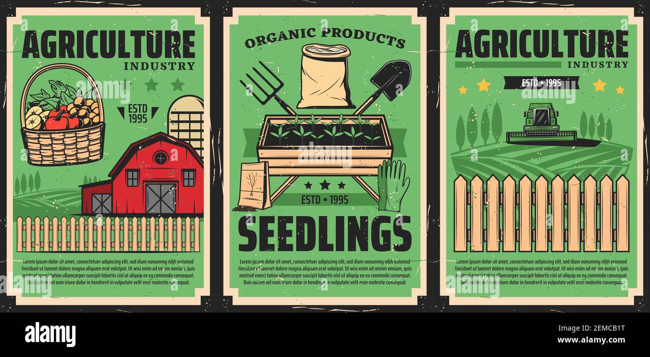 Farming and agriculture industry, farmland fields harvesting, vector ...