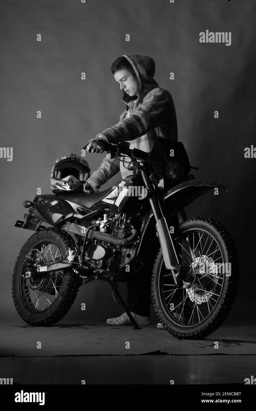 Young Man with his first motorbike Stock Photo - Alamy