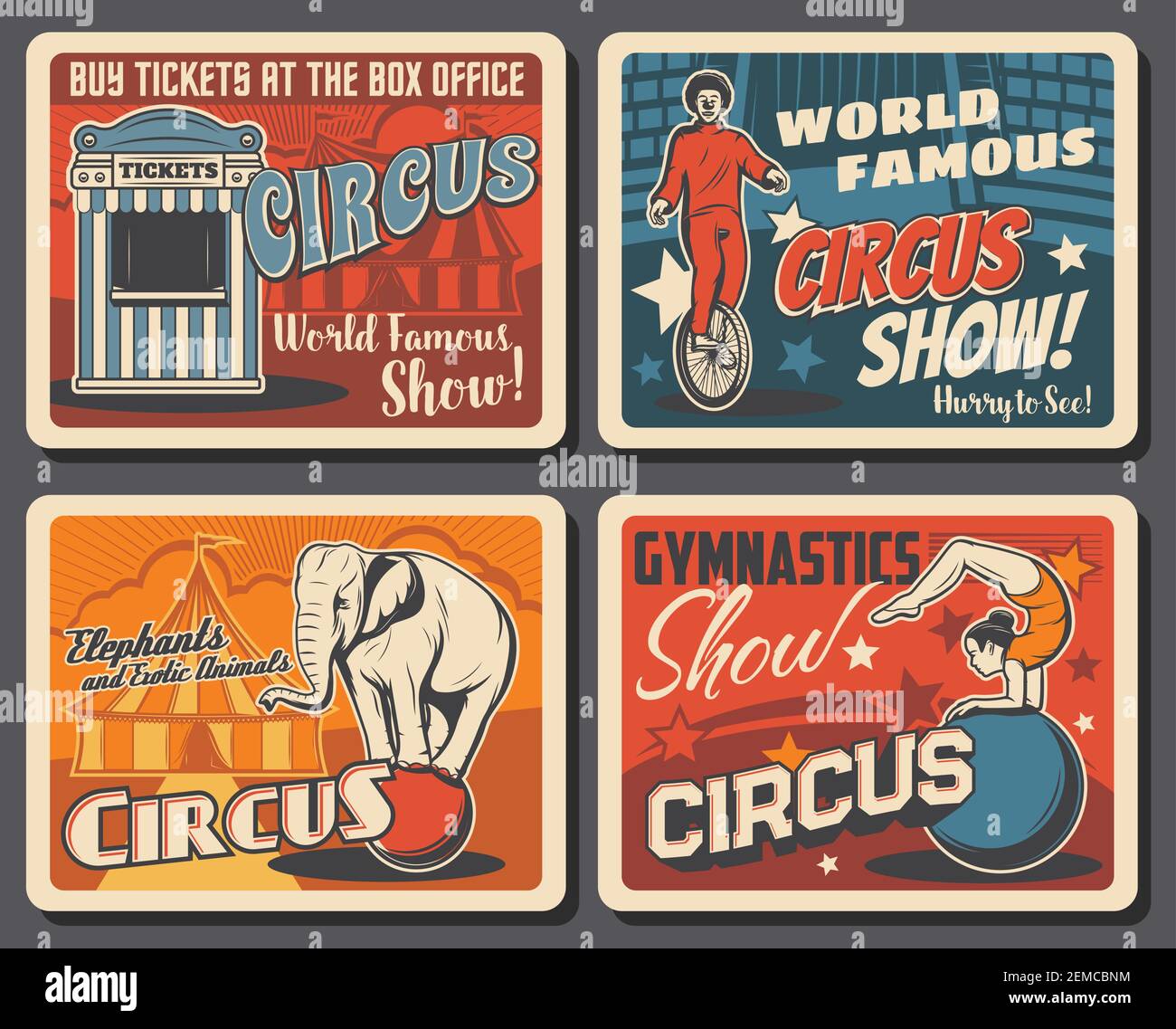 Circus and funfair carnival show, vector vintage posters. Shapito big ...