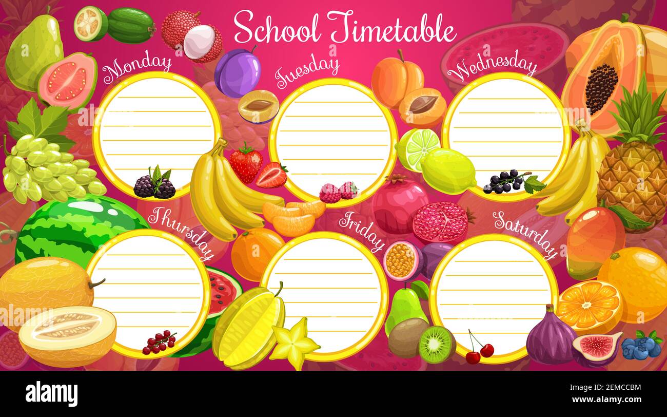 School timetable and lessons weekly planner, vector template with ...