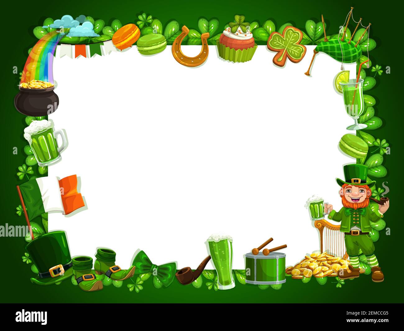 Patricks day shamrock frame, traditional Irish holiday feast. Vector ...