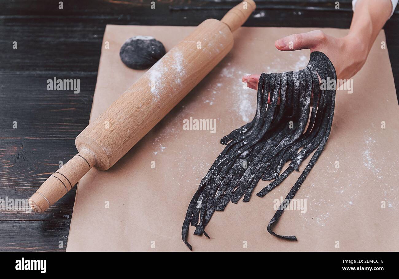 homemade delicacy delicious pasta with cuttlefish ink Stock Photo - Alamy