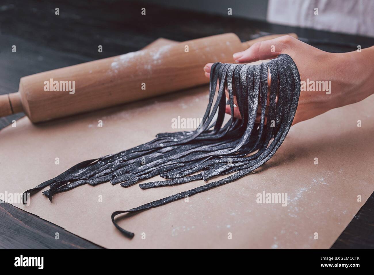 homemade delicacy delicious pasta with cuttlefish ink Stock Photo - Alamy