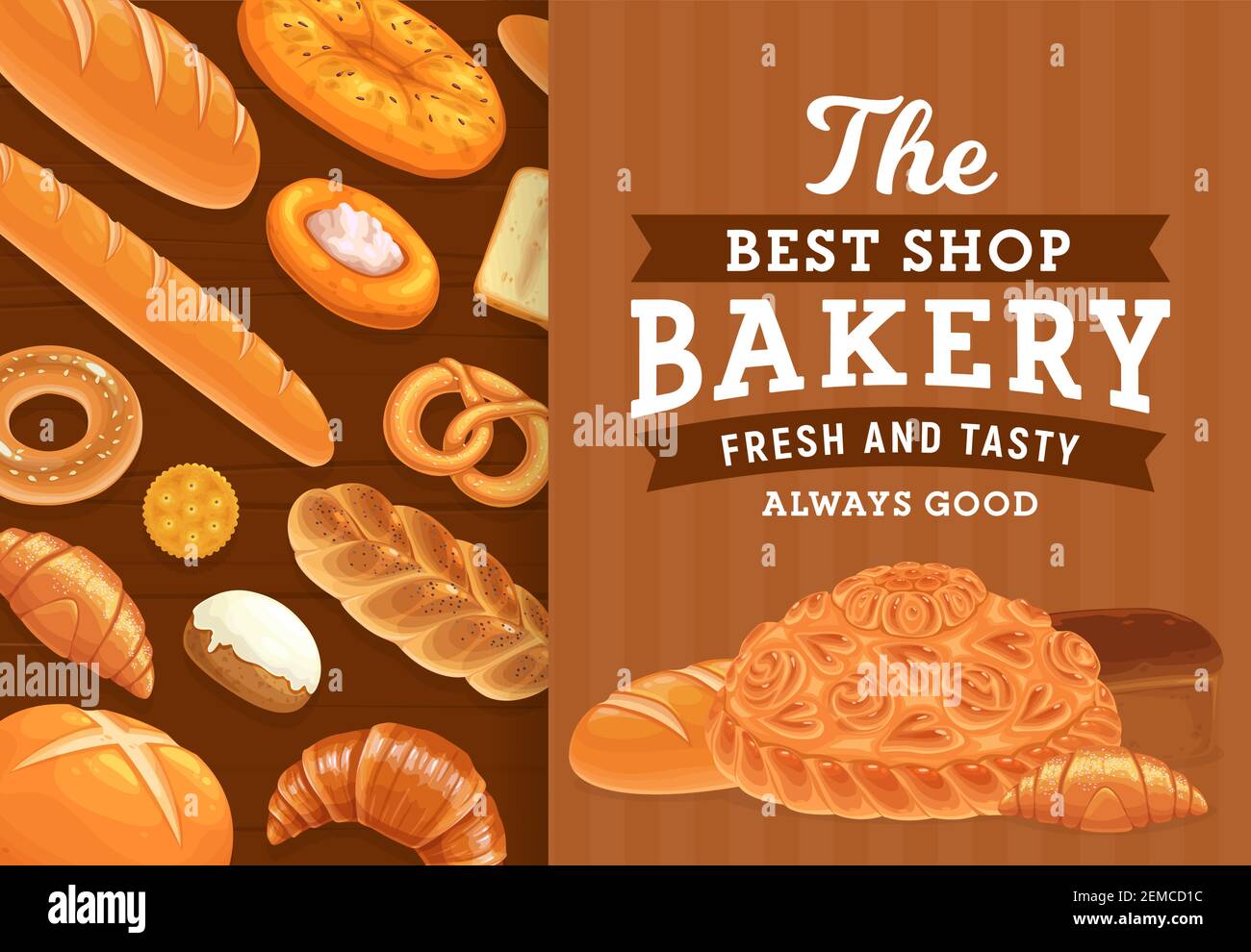 Bakery, pastry and bread vector poster. Bakery shop products. Wheat ...