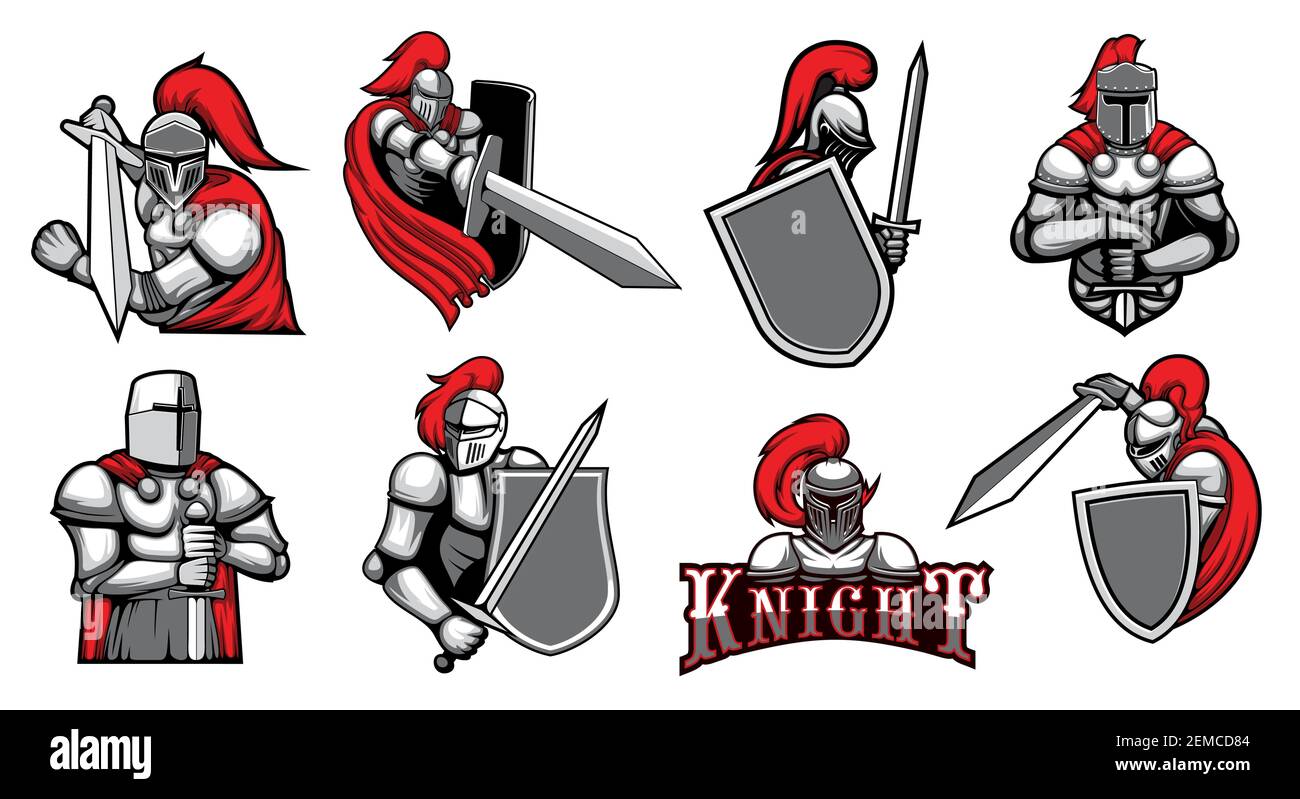 Knight warrior with helmet, shield and Medieval armor with sword ...