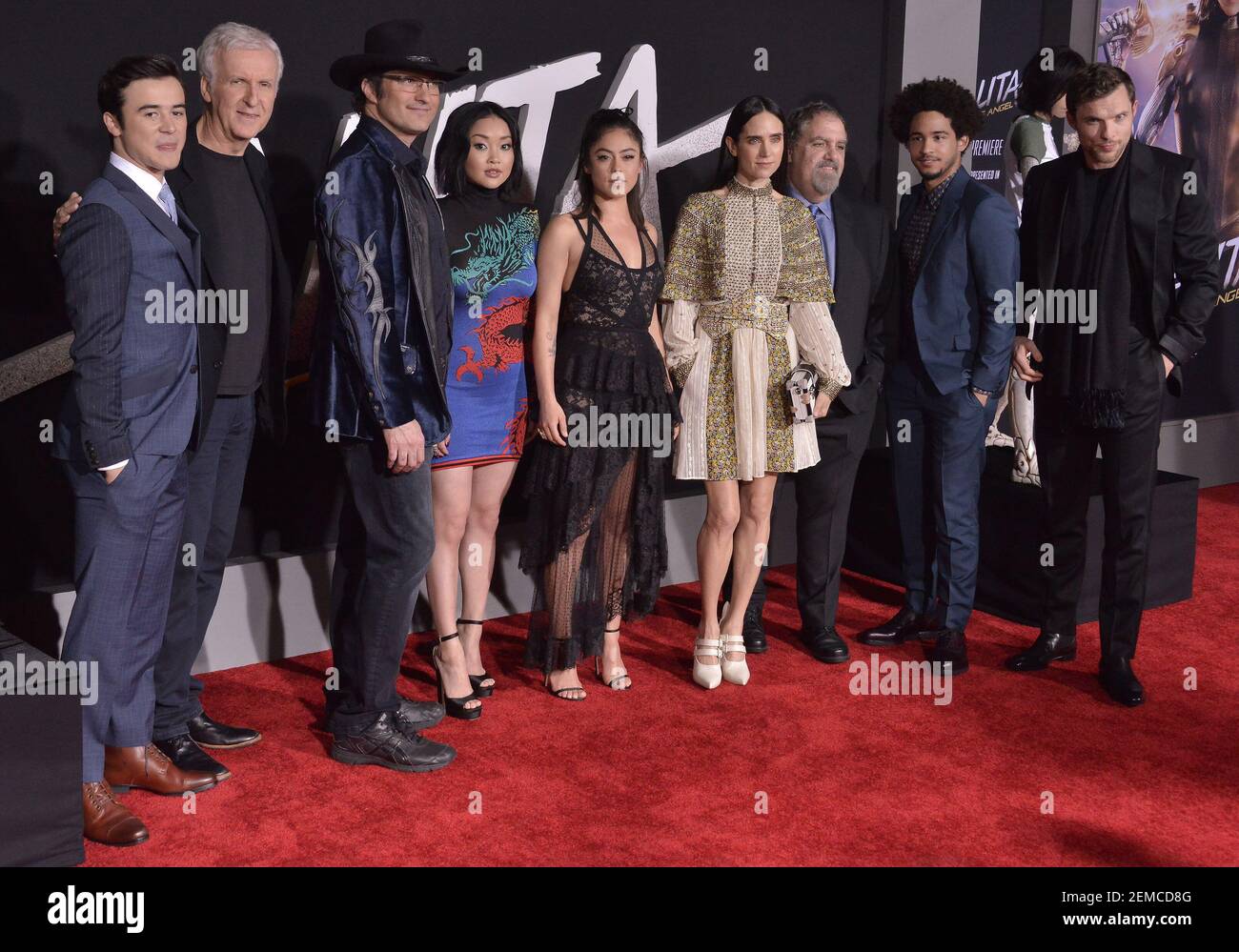 (L-R) Keean Johnson, James Cameron, Robert Rodriguez, Lana Condor, Rosa ...
