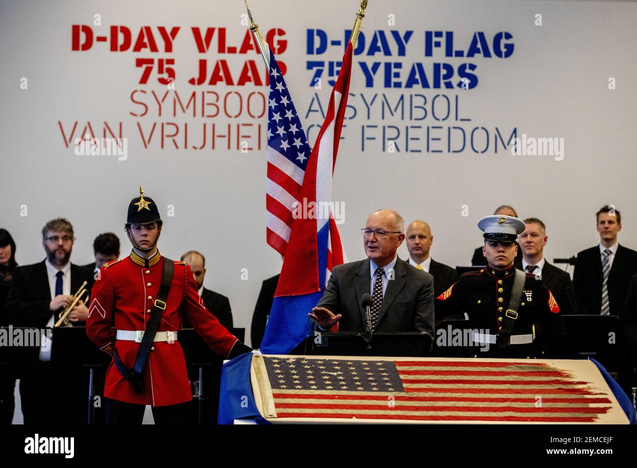 ROTTERDAM - During the opening ceremony of the presentation D-Day flag 75 years. Symbol of ...