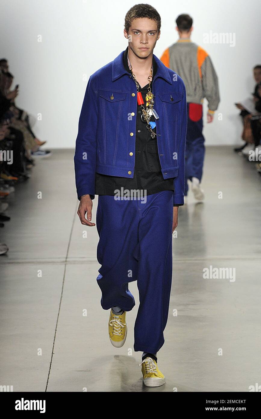 Model walks on the runway during the Landlord Fashion Show at New York ...