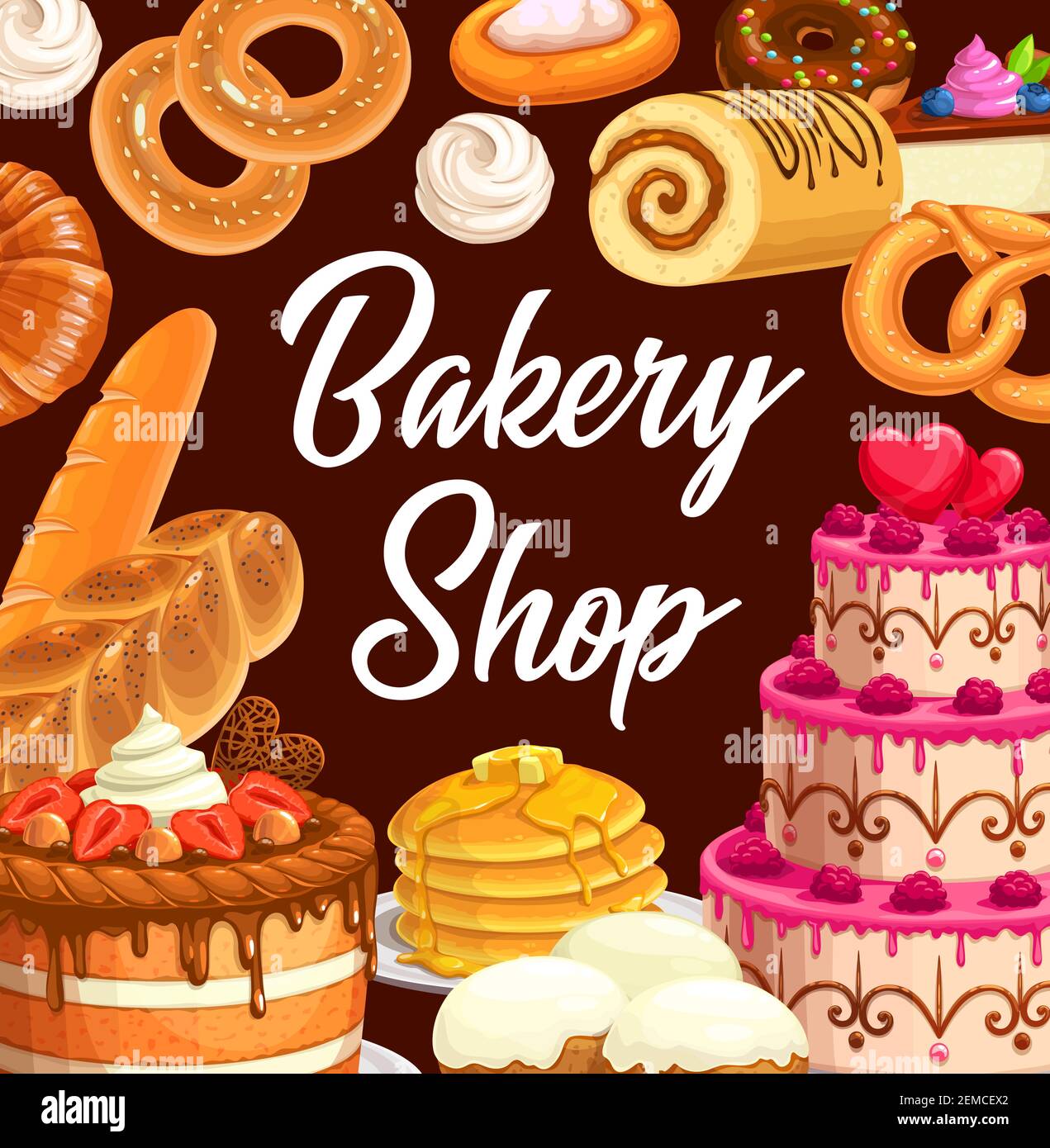 Sweets Desserts And Pastry Food Cartoon Vector Bakery Shop Assortment