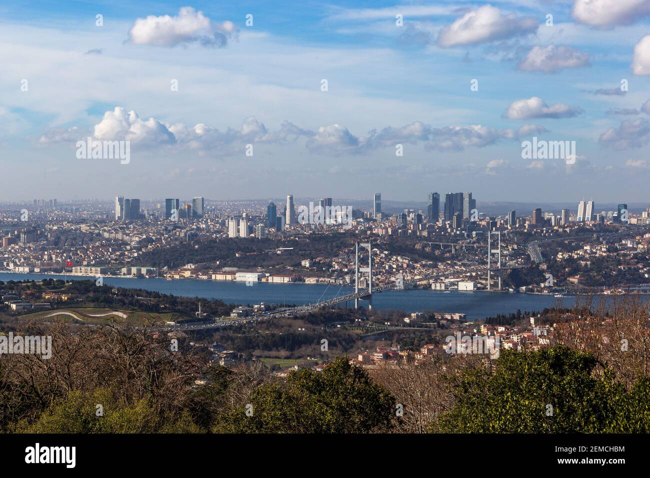Panorama of european part of Istanbul with Bosphorus. Big city with ...