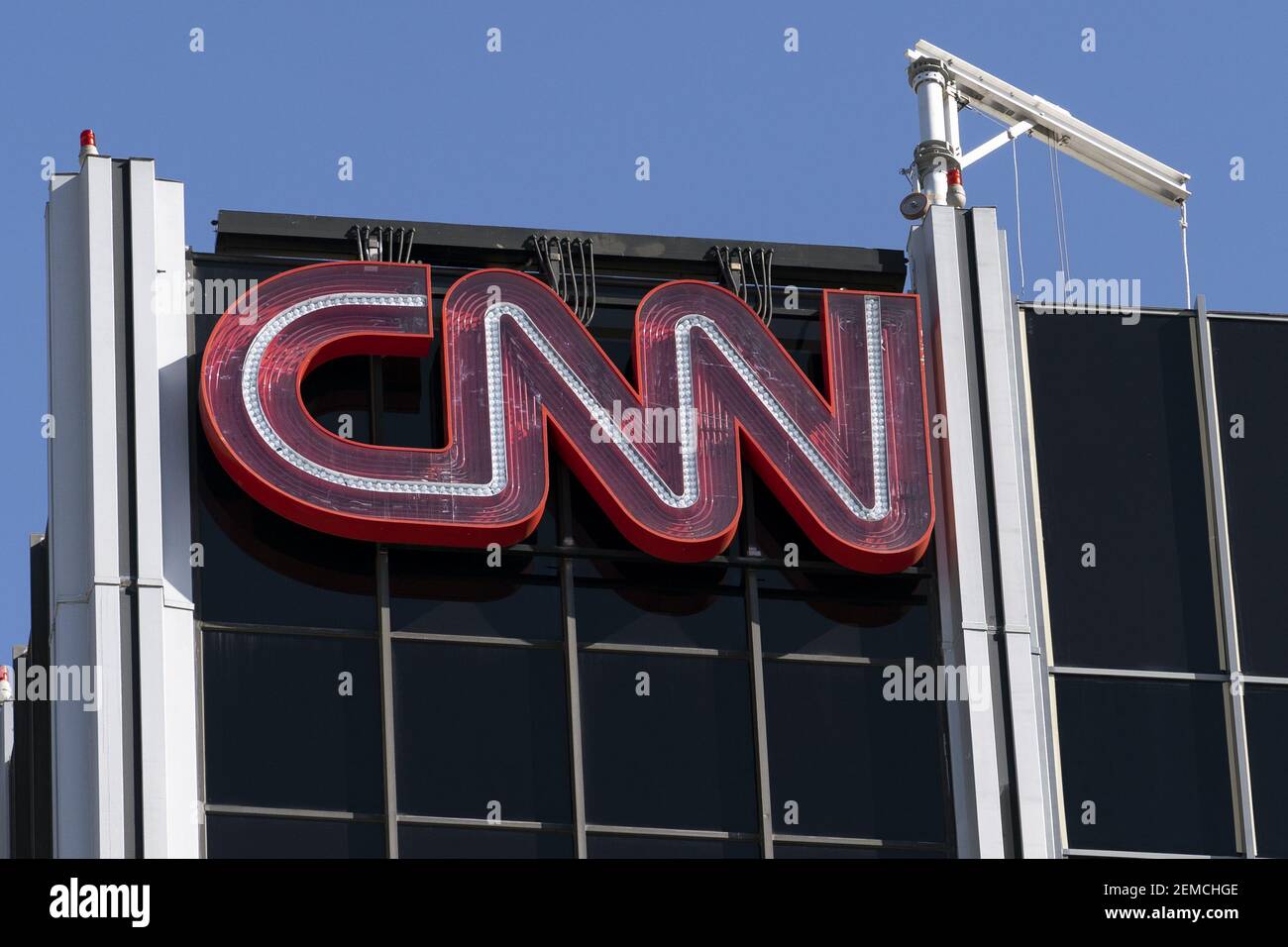 The CNN logo is seen atop its bureau in Los Angeles, California on ...