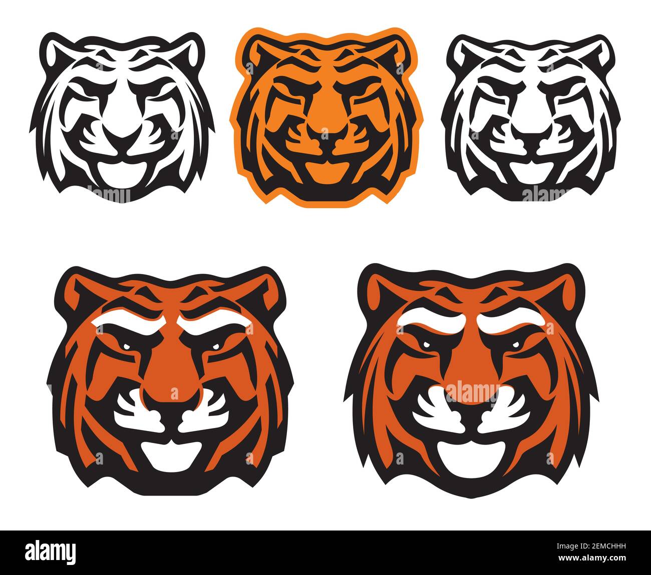 Tiger head vector icons, wild predatory cat mascot. Bengal tiger face ...