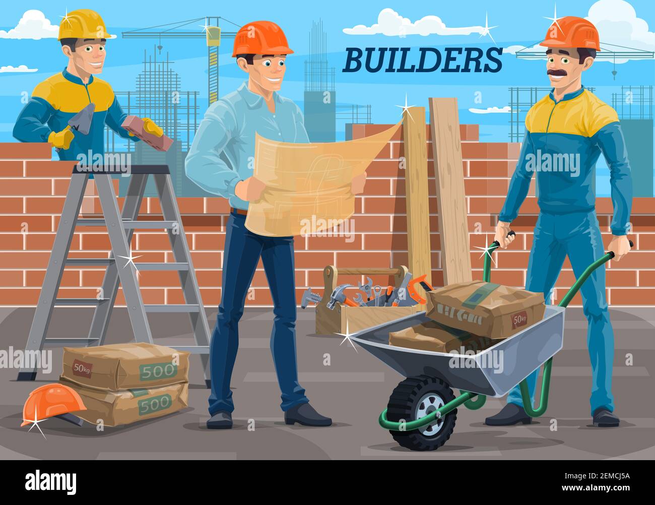 Engineer builder workers on construction site, architect and builder ...