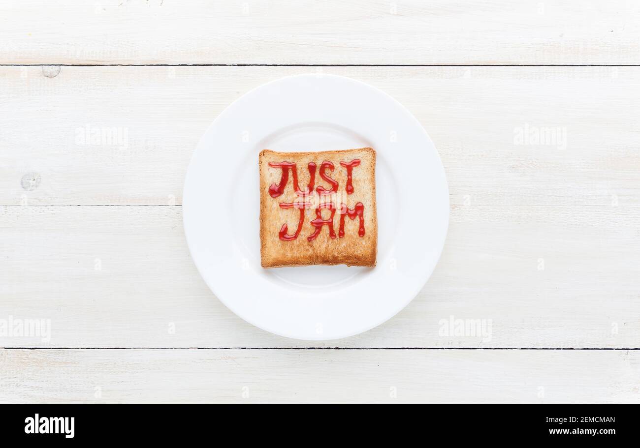bread toast with jam in the form of inscriptions just jam it Stock ...