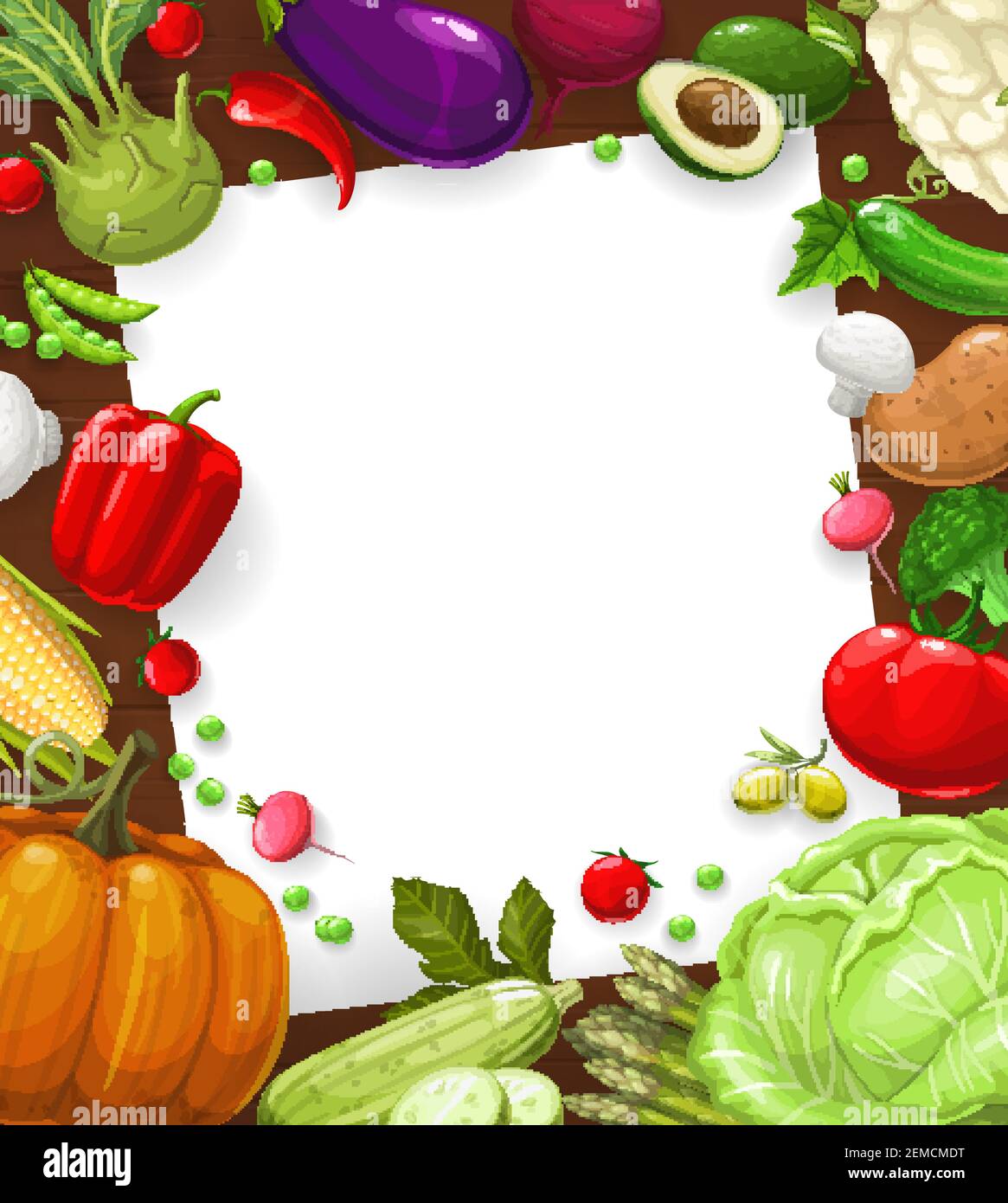 Recipe card of salad, vegetables frame template, vector blank paper ...