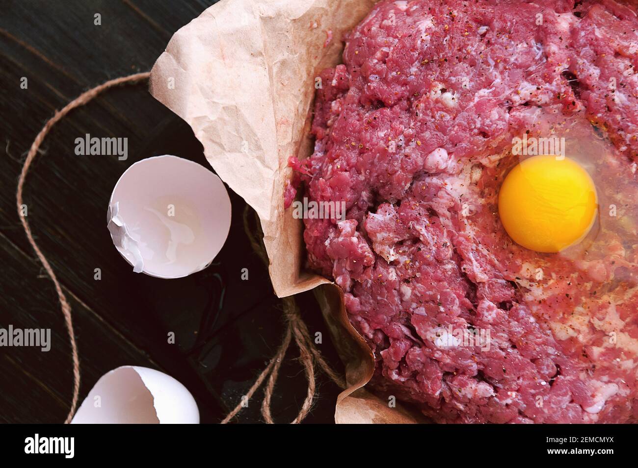 Raw ground beef with egg hi-res stock photography and images - Alamy