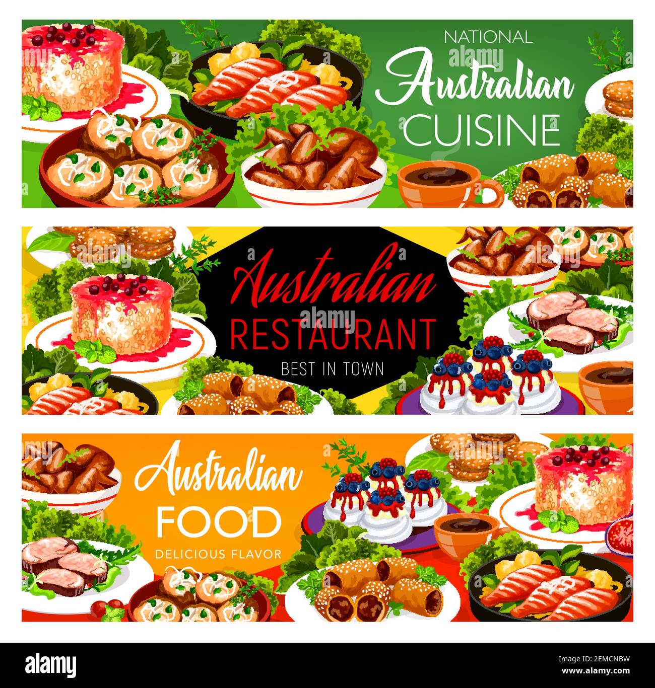Australian cuisine food dishes and meals menu, vector Australia ...