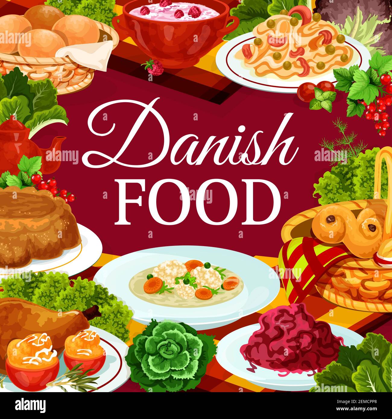 Danish food cuisine Scandinavian buffet meals and dishes vector menu ...