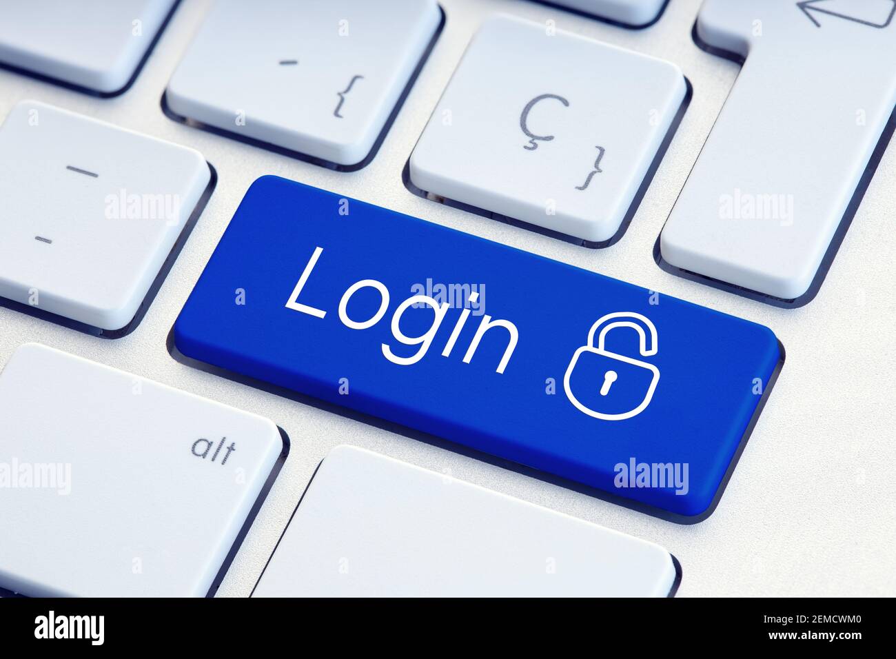 Login Word and lockpad on blue computer Keyboard Key. Technology ...