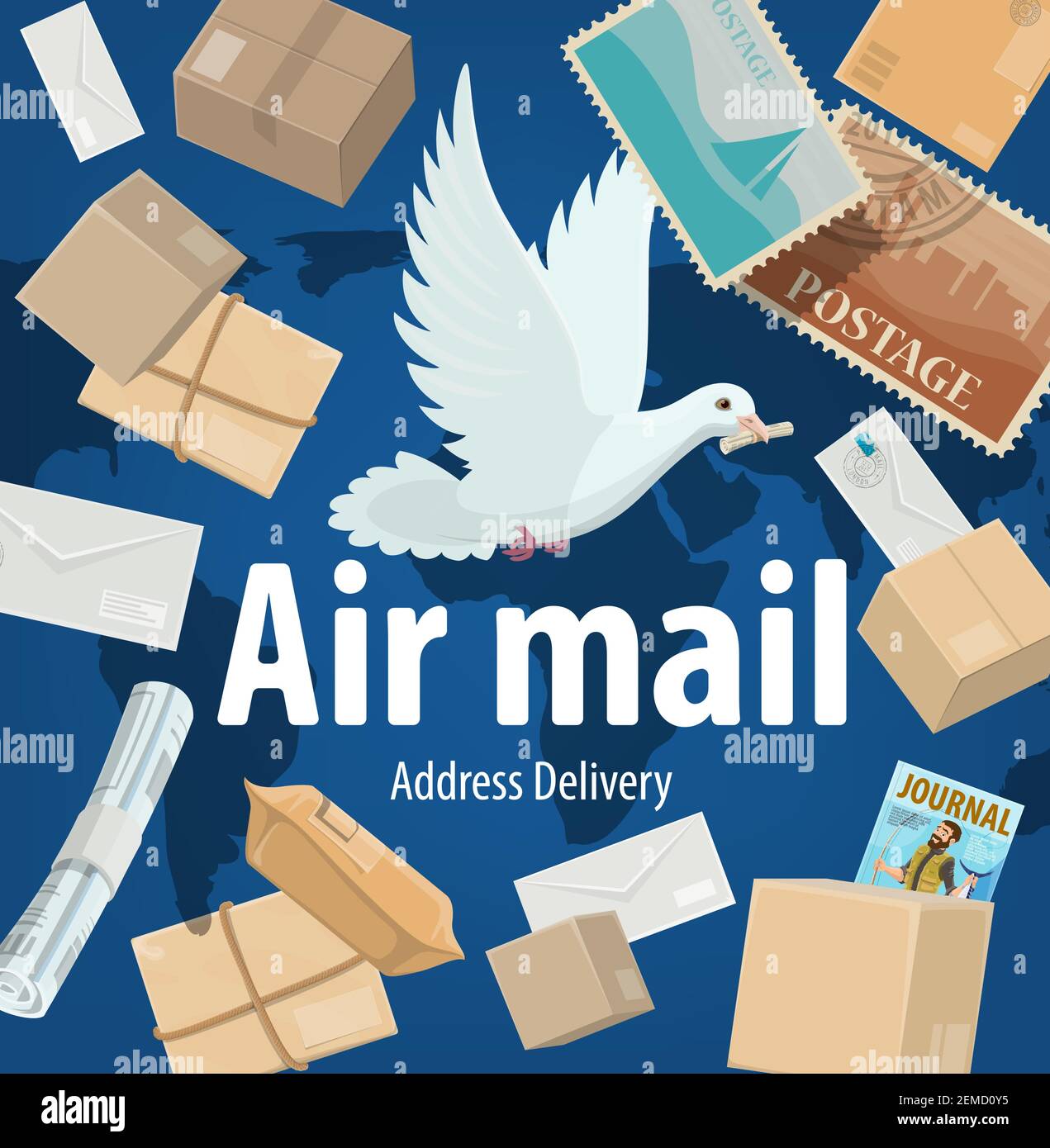 Air mail service, freight and parcels delivery vector poster. Cartoon ...