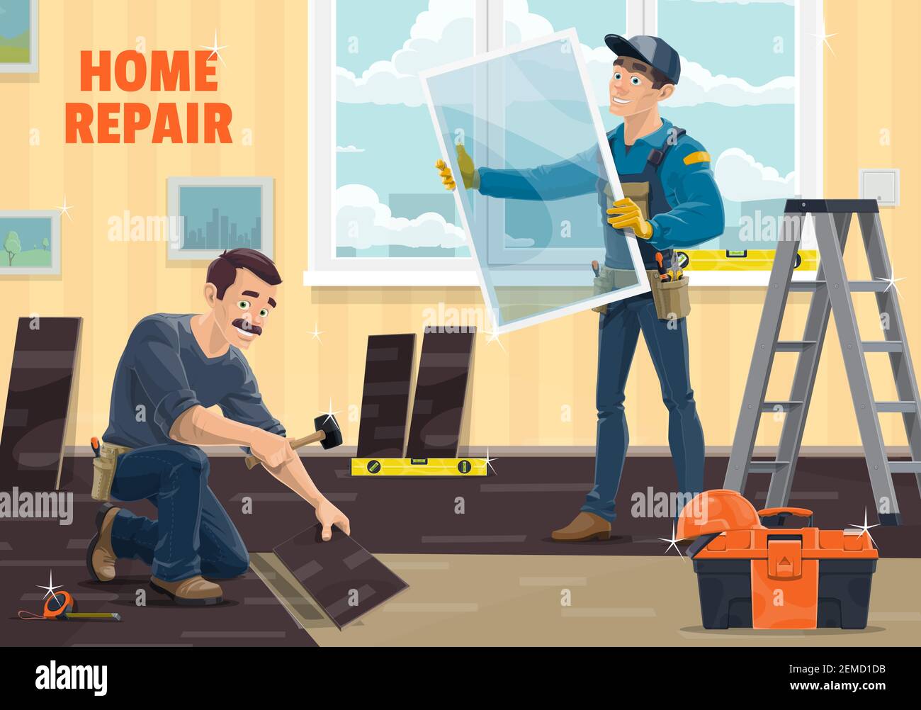 Window installer worker, home repair, renovation and remodeling ...