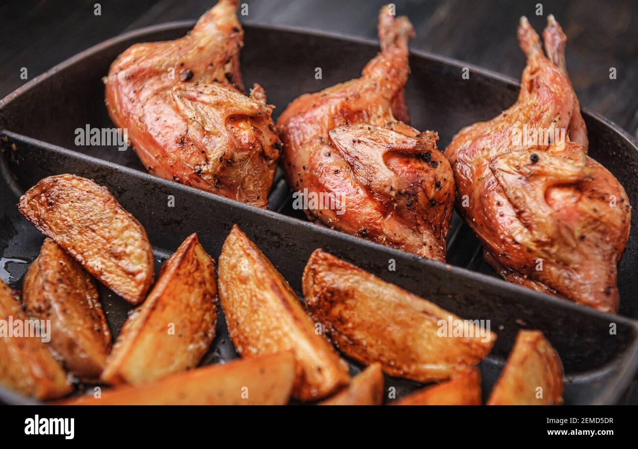 Homemade eco-friendly cooked quail Stock Photo - Alamy