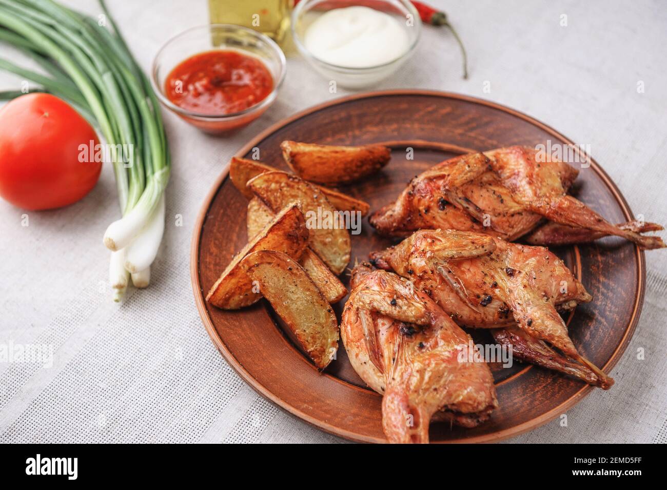 Homemade eco-friendly cooked quail Stock Photo - Alamy
