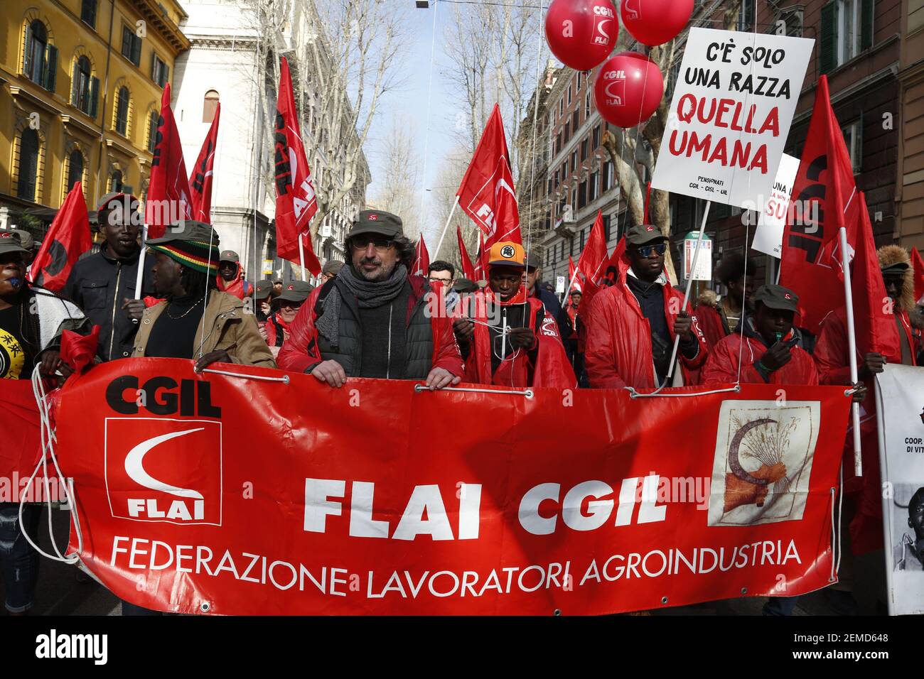 Rome February 9th 2019. Demonstration of the three Italian trade unions ...
