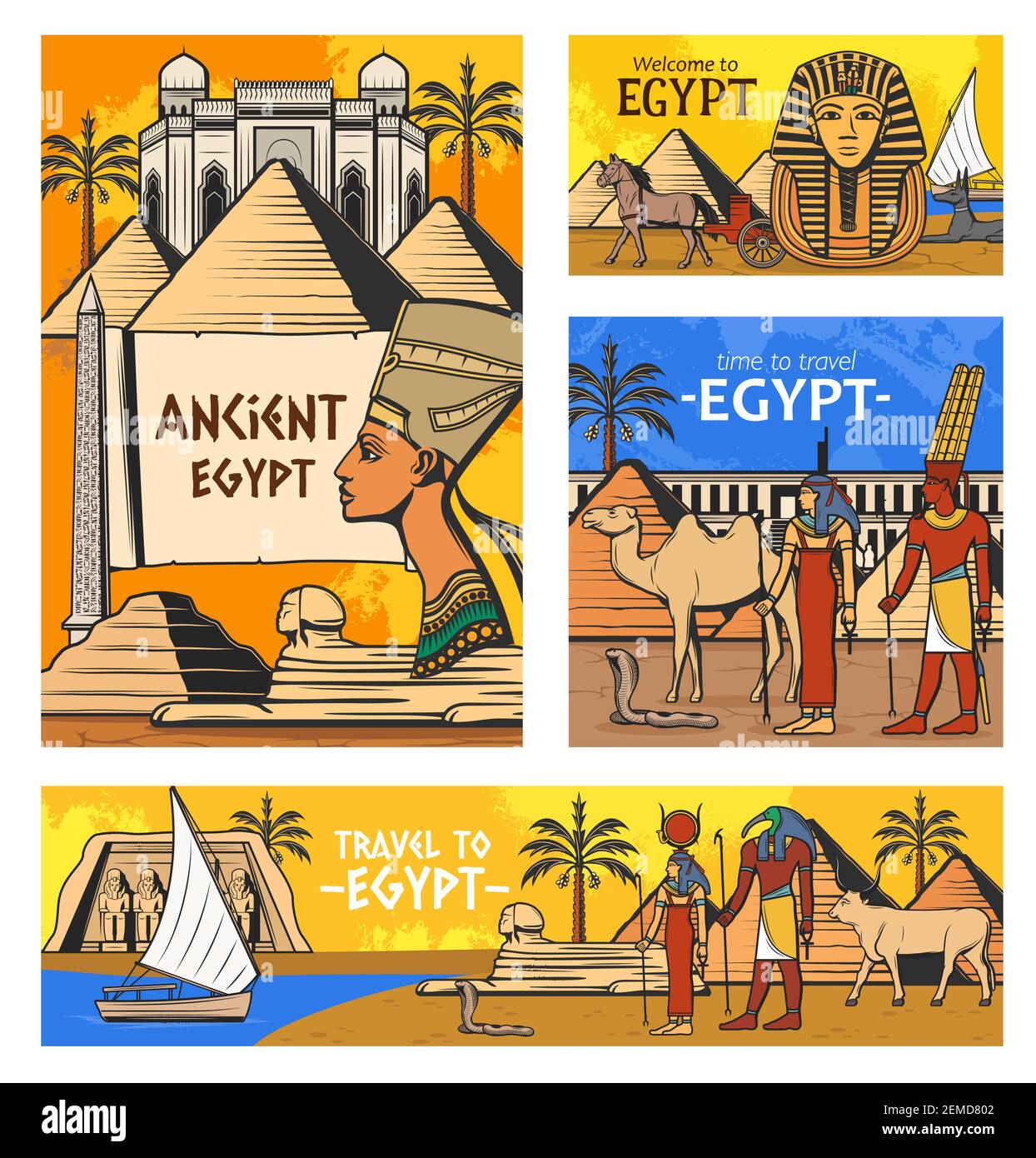 Egypt travel vector design with Ancient Egyptian pharaoh pyramids and ...