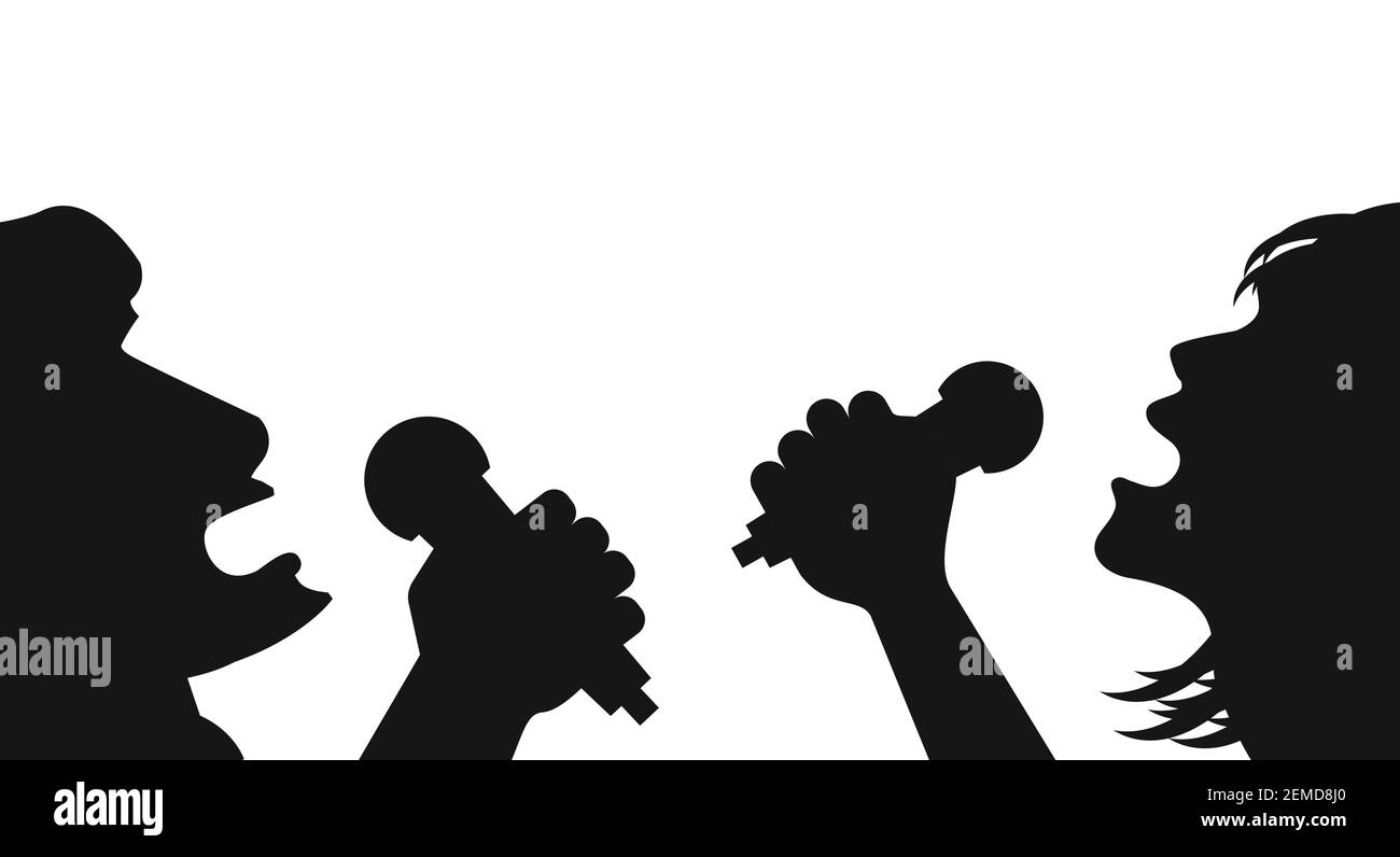 Two singers silhouette. Flat vector illustration isolated on white ...