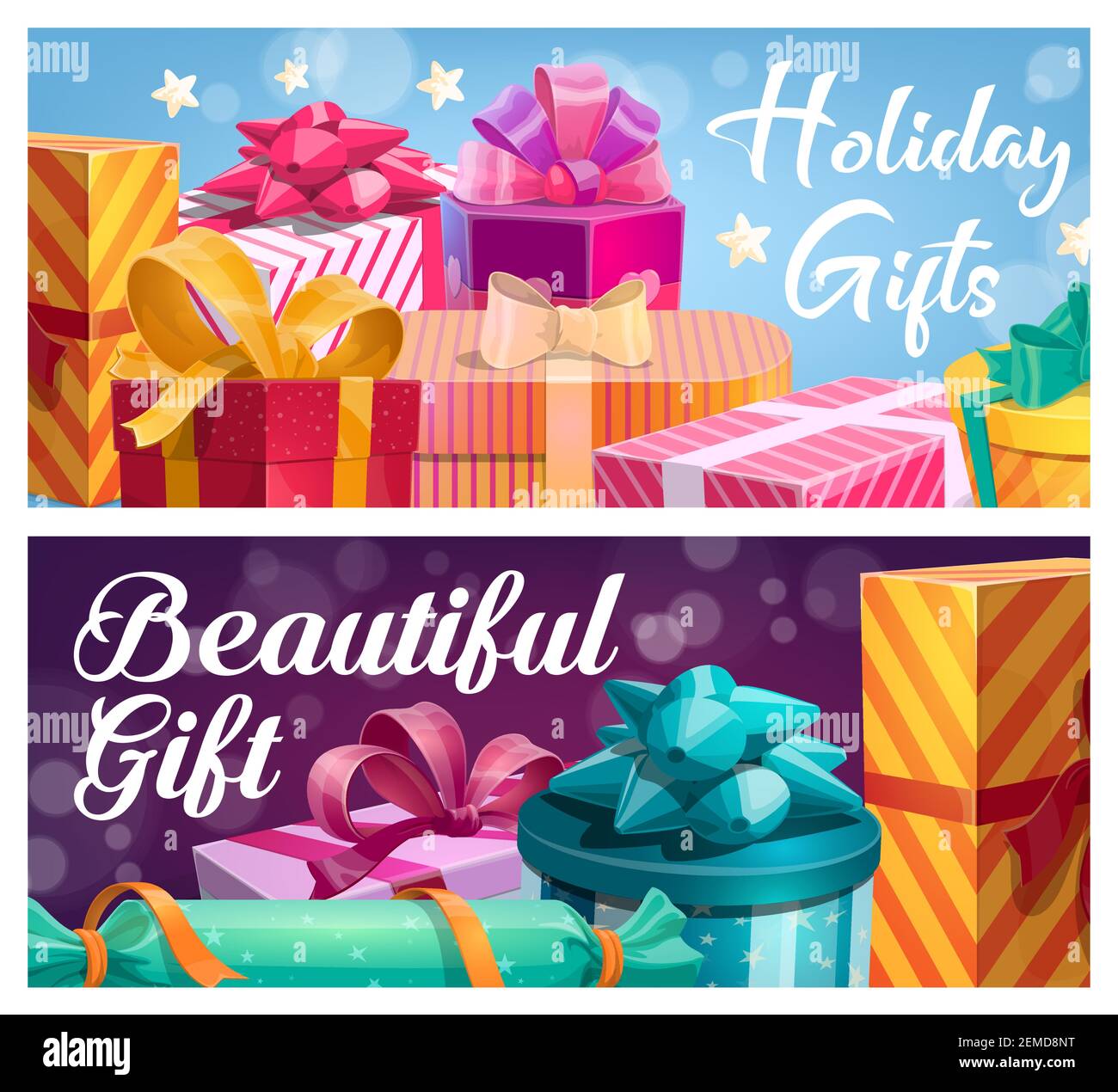 Gifts vector banners and posters for holiday, wedding or birthday ...