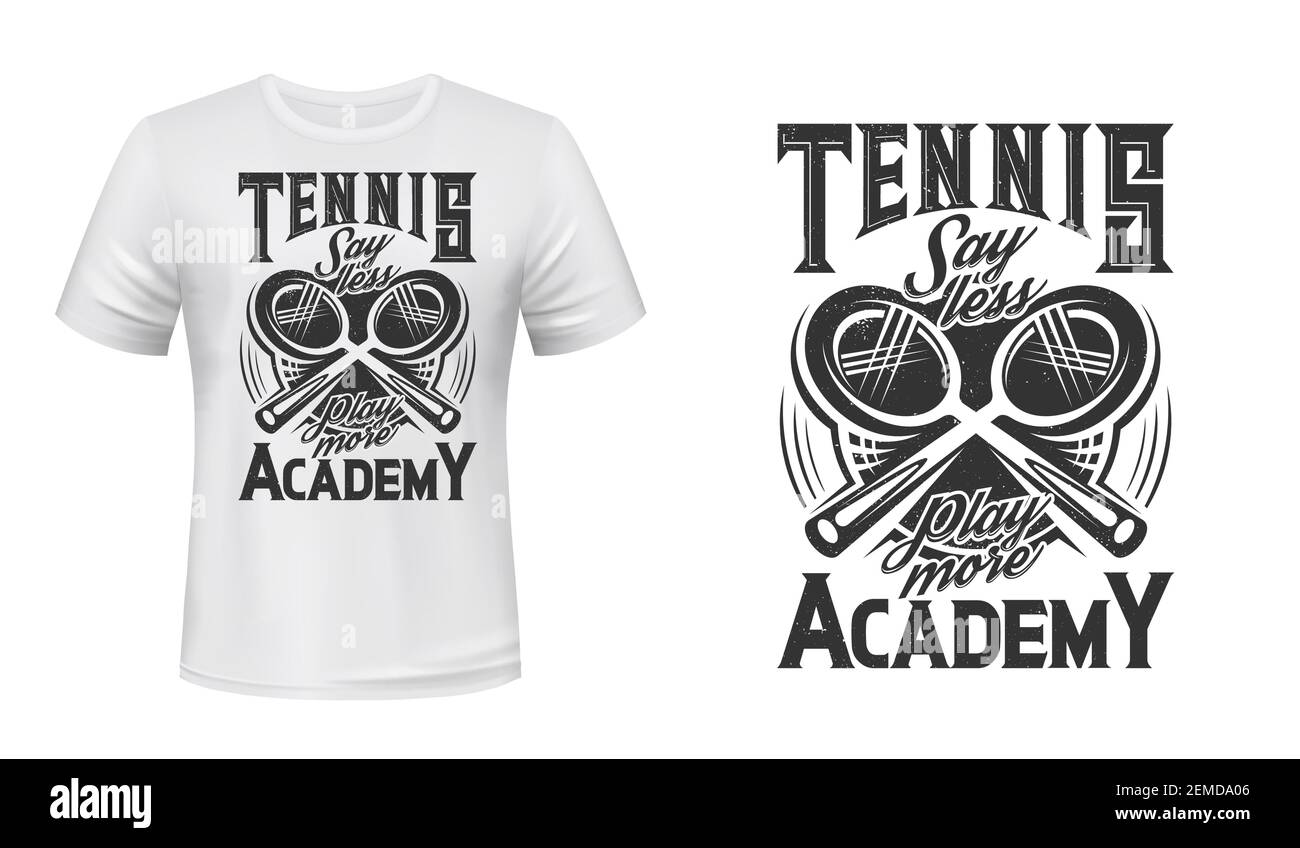 Tennis sport academy t-shirt print vector mockup. Two crossed tennis ...
