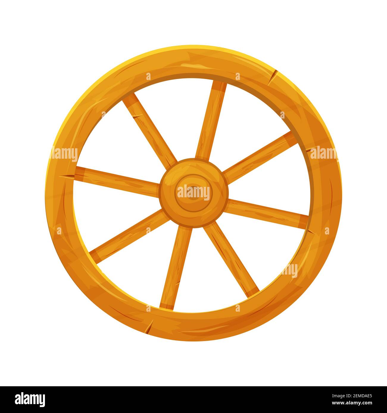Wooden wheel in cartoon style, textured and detailed isolated on white ...