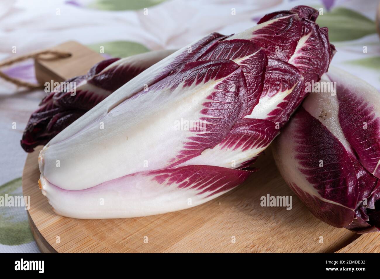 Healthy food, fresh Belgian endive red chicory lof lettuce close up ...