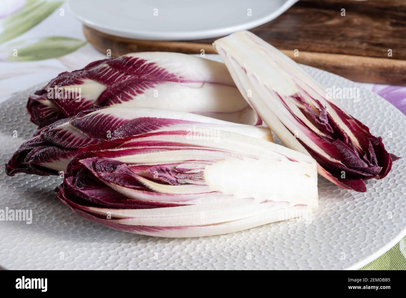 Healthy food, fresh Belgian endive red chicory lof lettuce close up ...