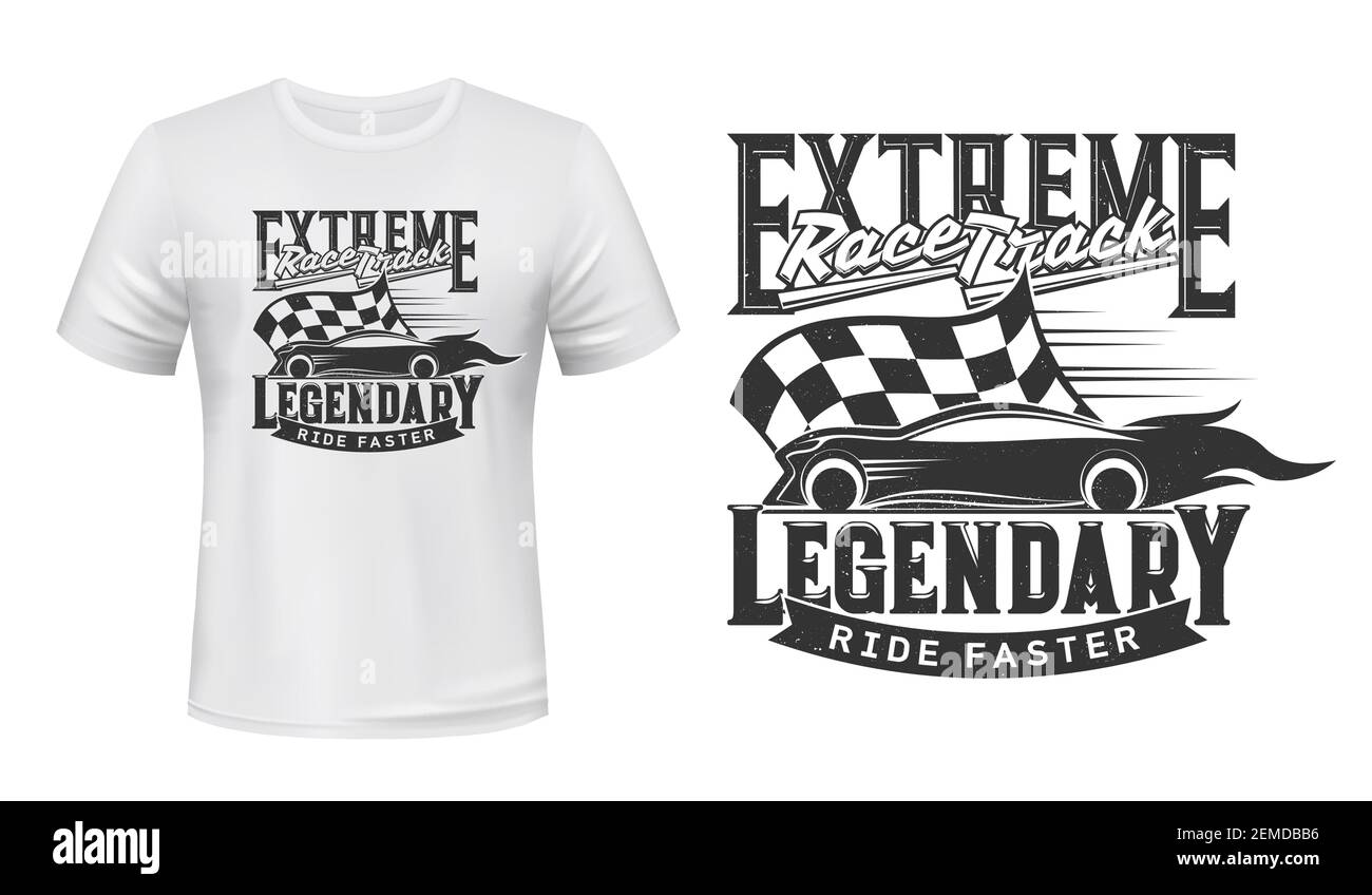 Car races, rally track, vector t-shirt print on mockup template. Sport ...