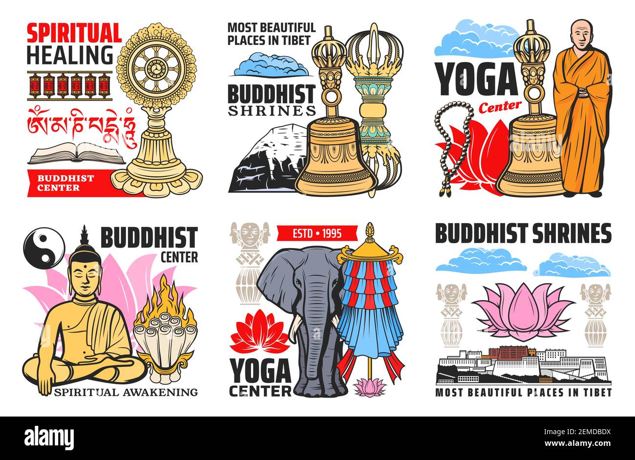 Buddhism religion symbols isolated vector icons. Buddhist symbolic ...