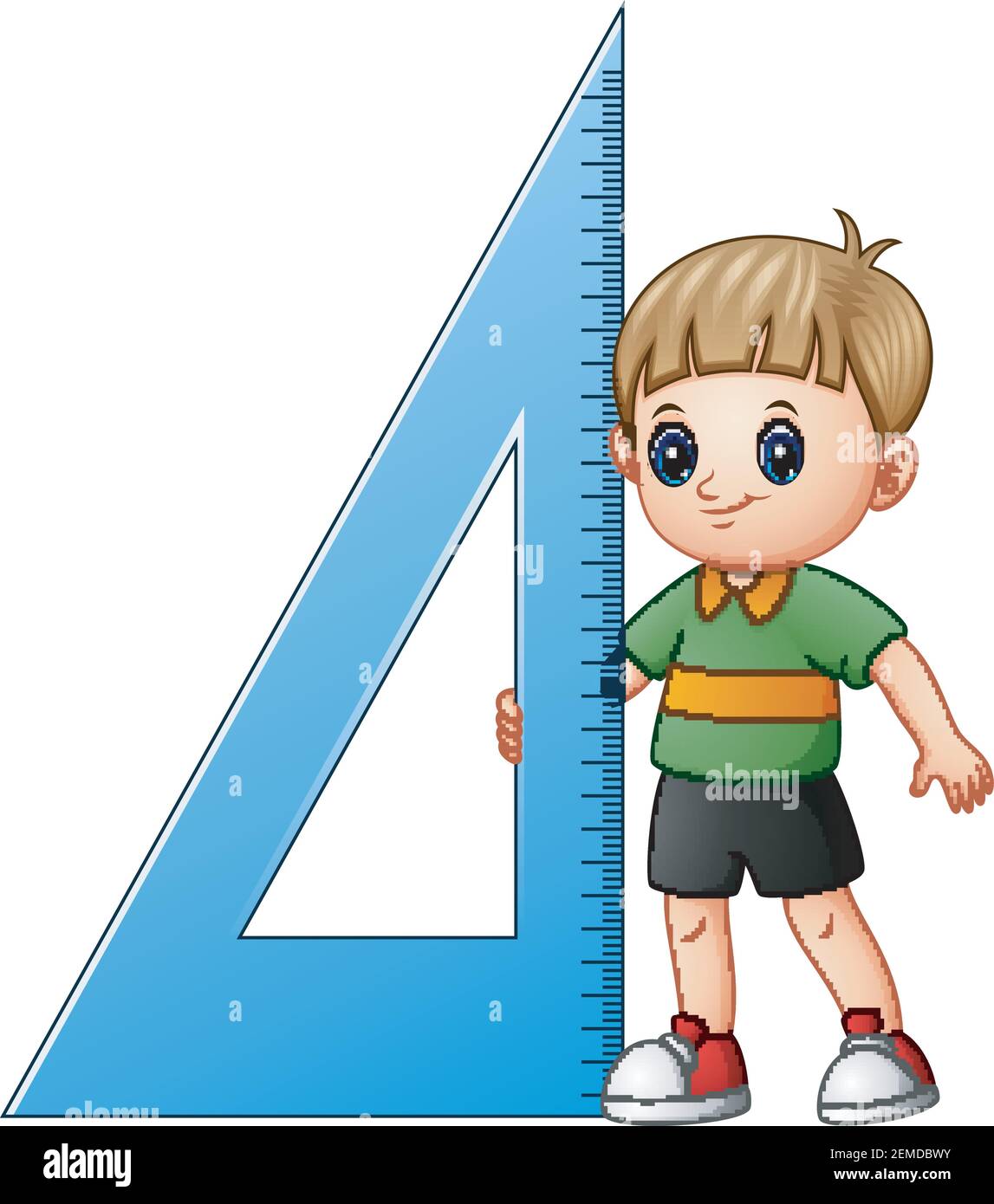 Vector illustration of Cartoon boy holding triangle ruler Stock Vector ...