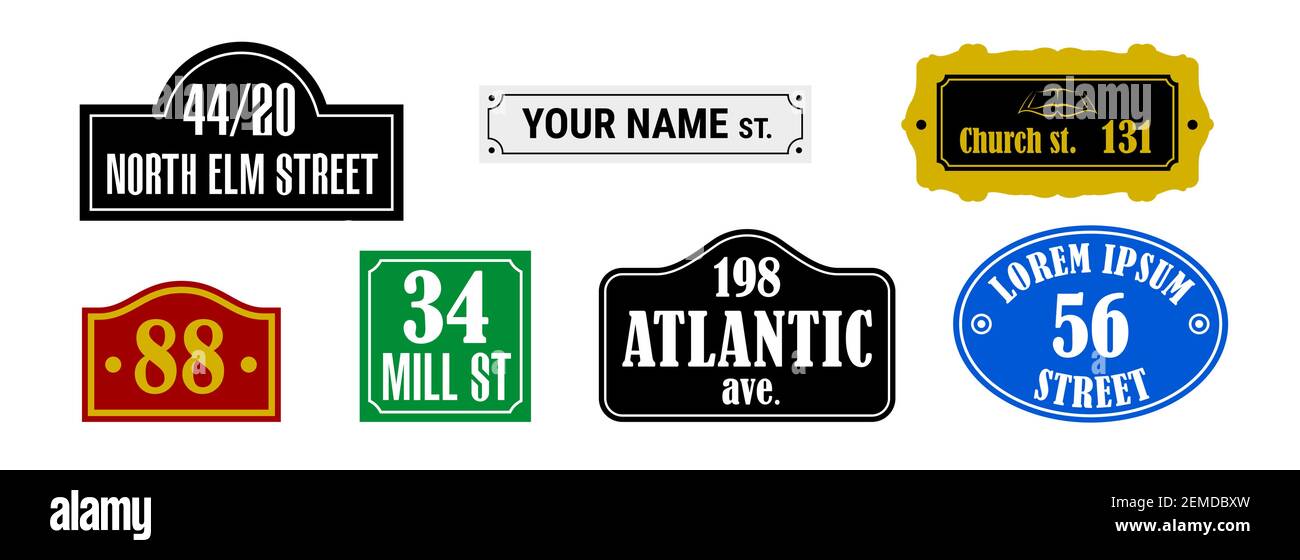Street house number name plate set. Flat vector illustration isolated ...