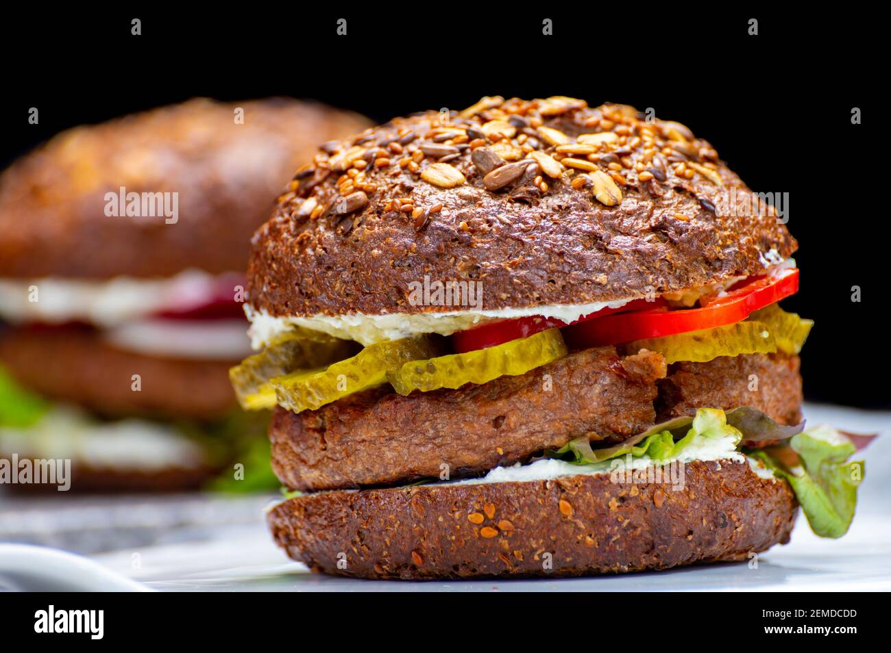 Vegan hamburgers with grilled healthy plant based, meat free burgers ...