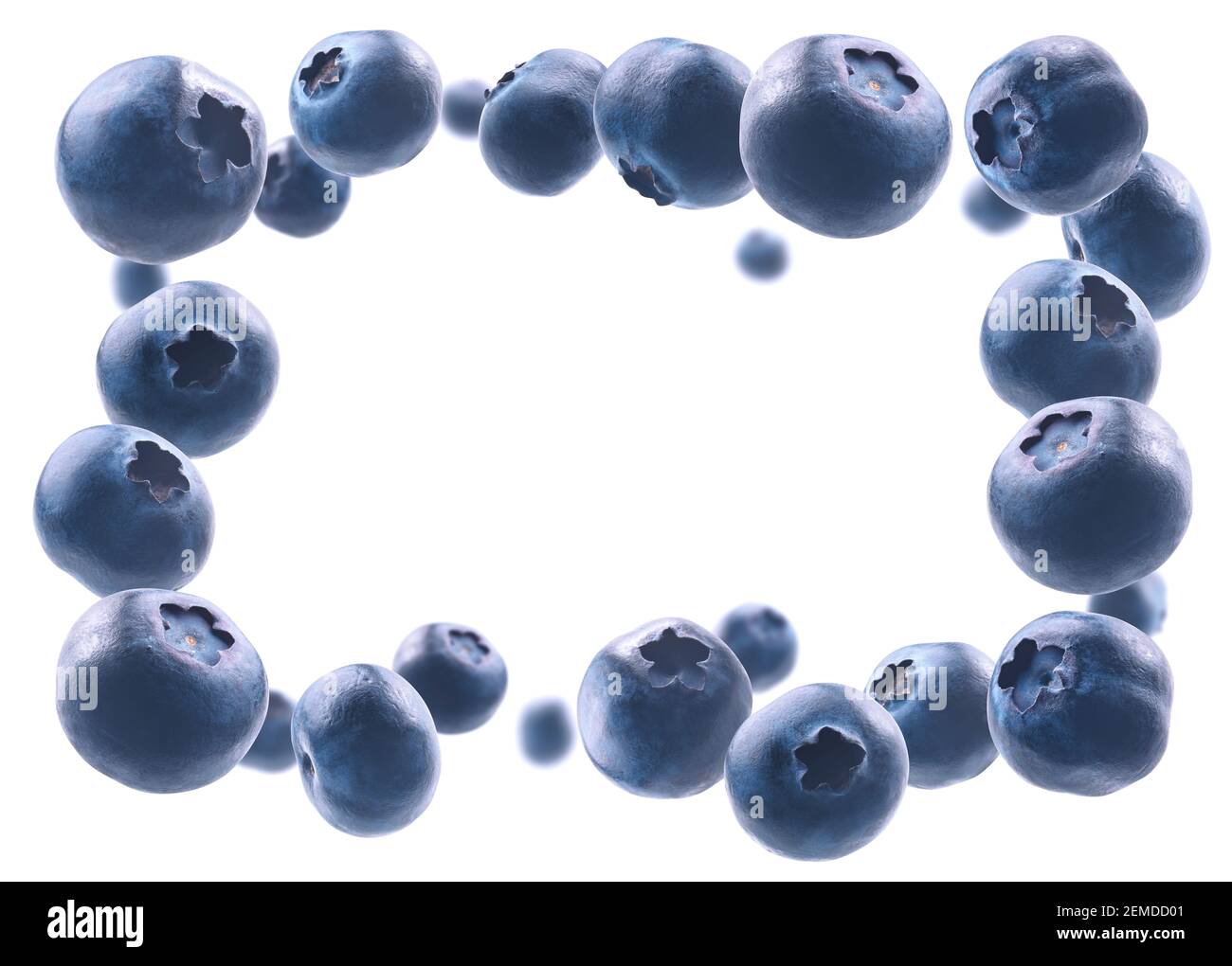 Lots of blueberries in the shape of a frame. Isolated on a white ...