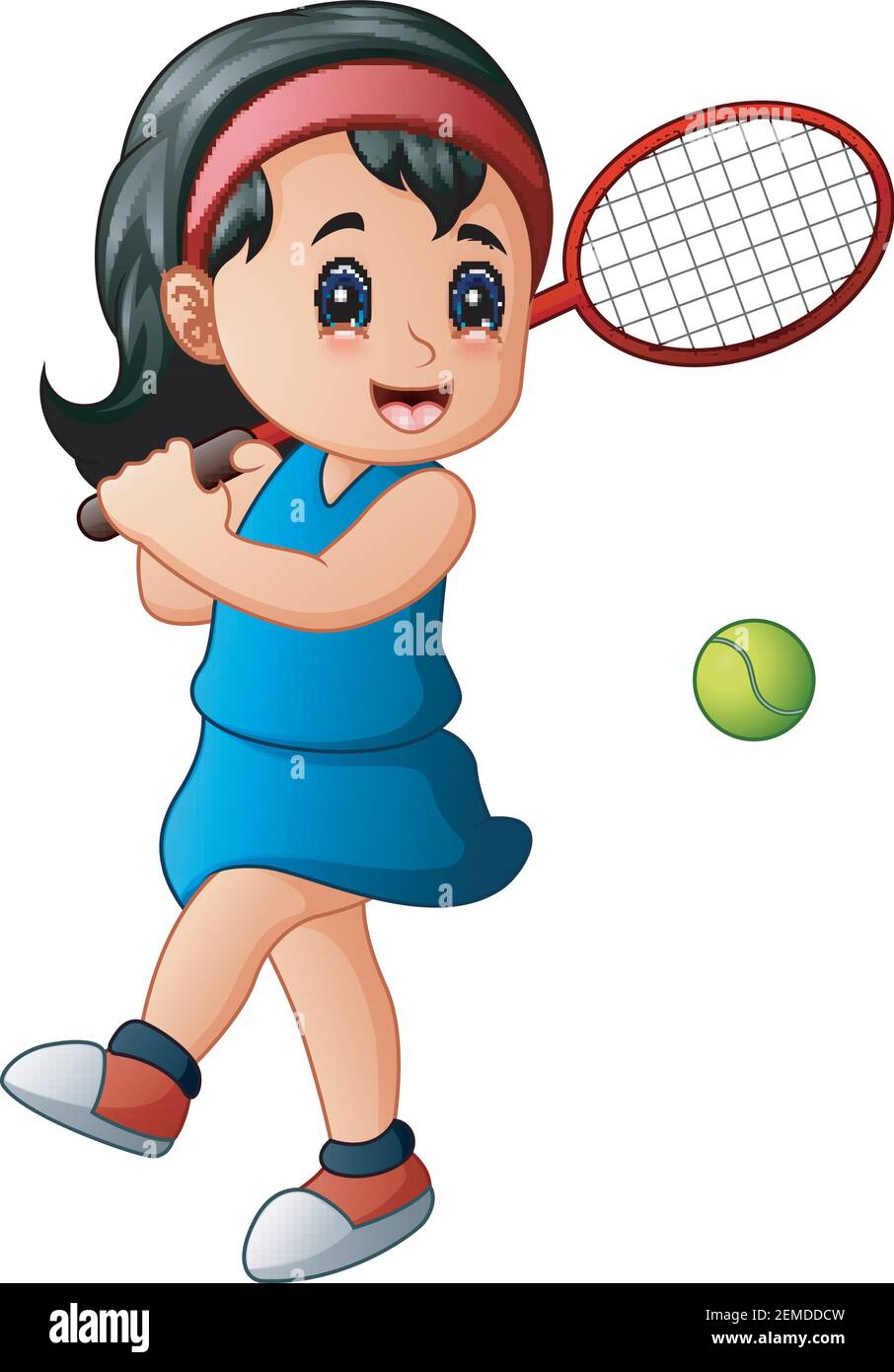 Vector illustration of Cartoon girl playing tennis Stock Vector Image ...