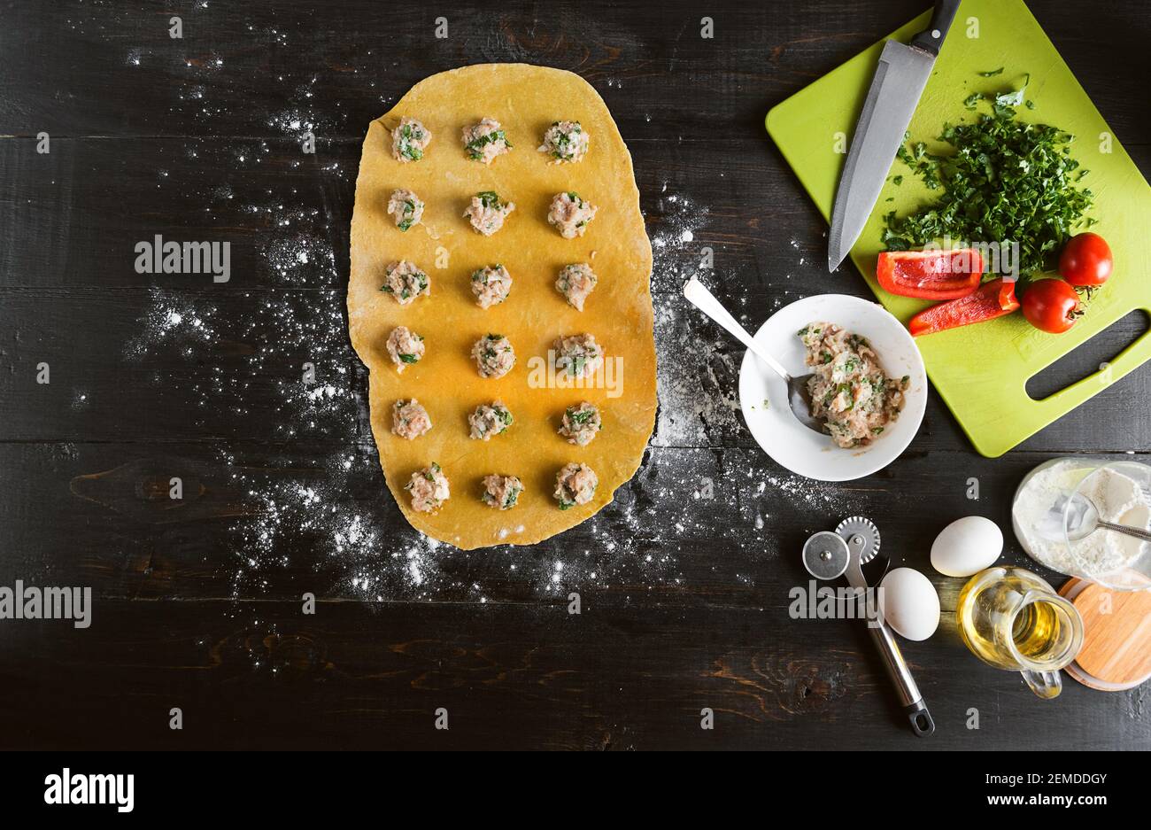 Woman chef cooks step by step the traditional ravioli Stock Photo - Alamy