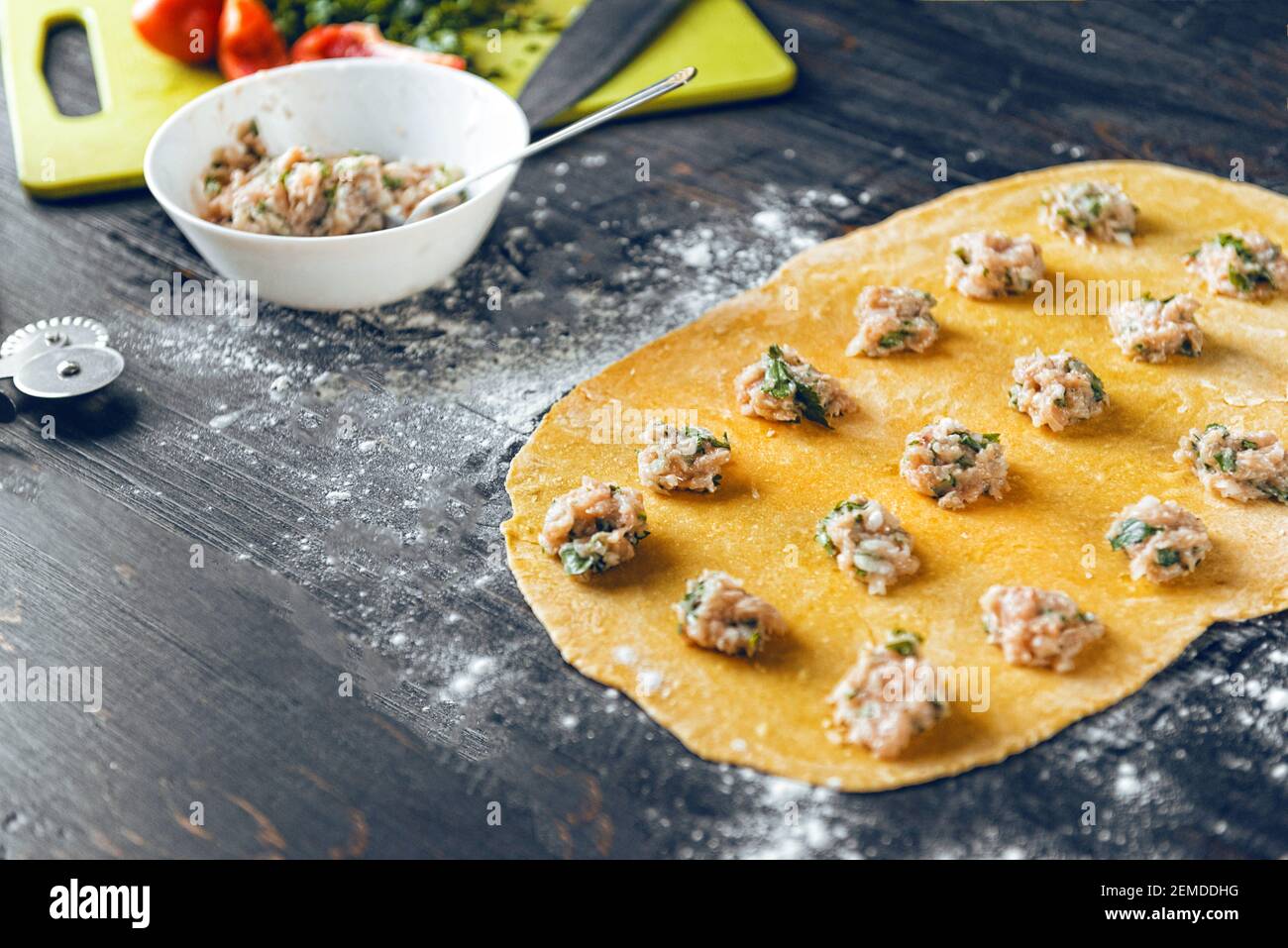 Woman chef cooks step by step the traditional ravioli Stock Photo - Alamy