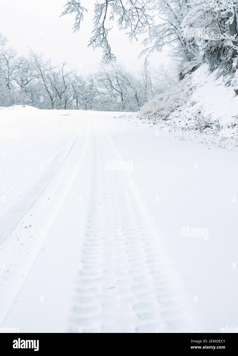 Car tread mark on snow Stock Photo - Alamy