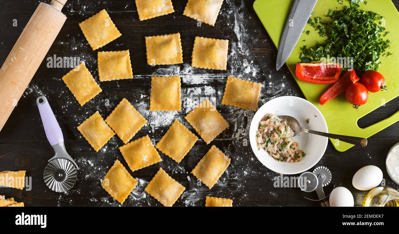 Woman chef cooks step by step the traditional ravioli Stock Photo - Alamy