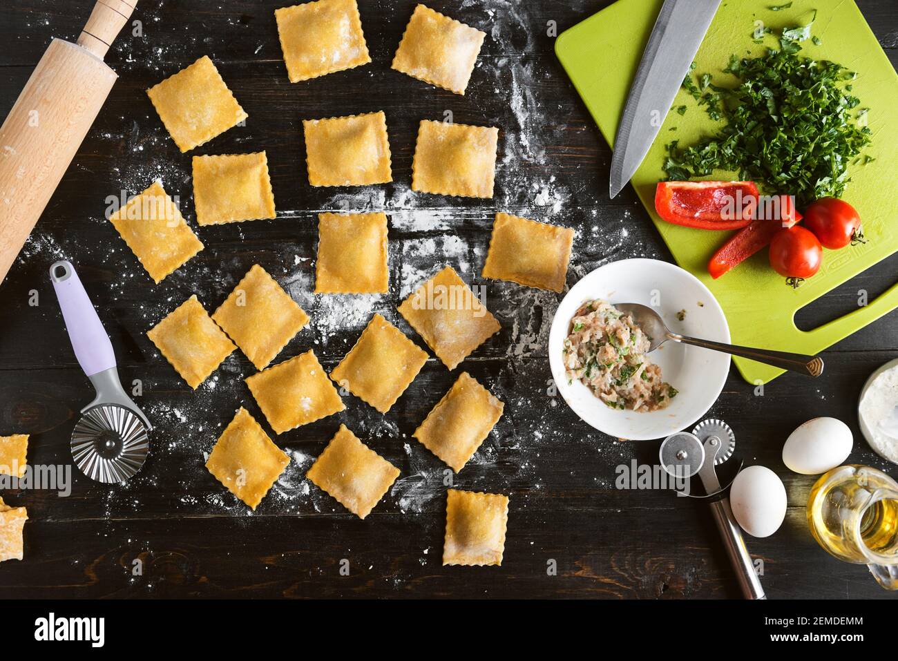 Woman chef cooks step by step the traditional ravioli Stock Photo - Alamy