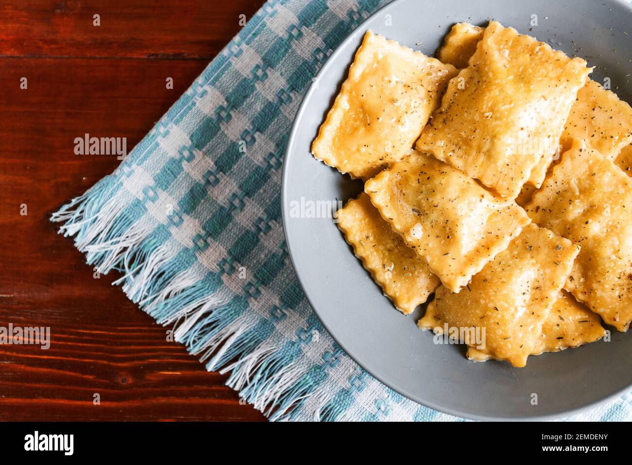 Plate with authentic ravioli Stock Photo - Alamy
